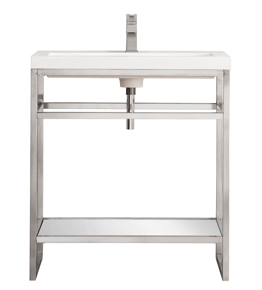 31.5" Boston Stainless Steel Sink Console, Brushed Nickel w/ Counterto